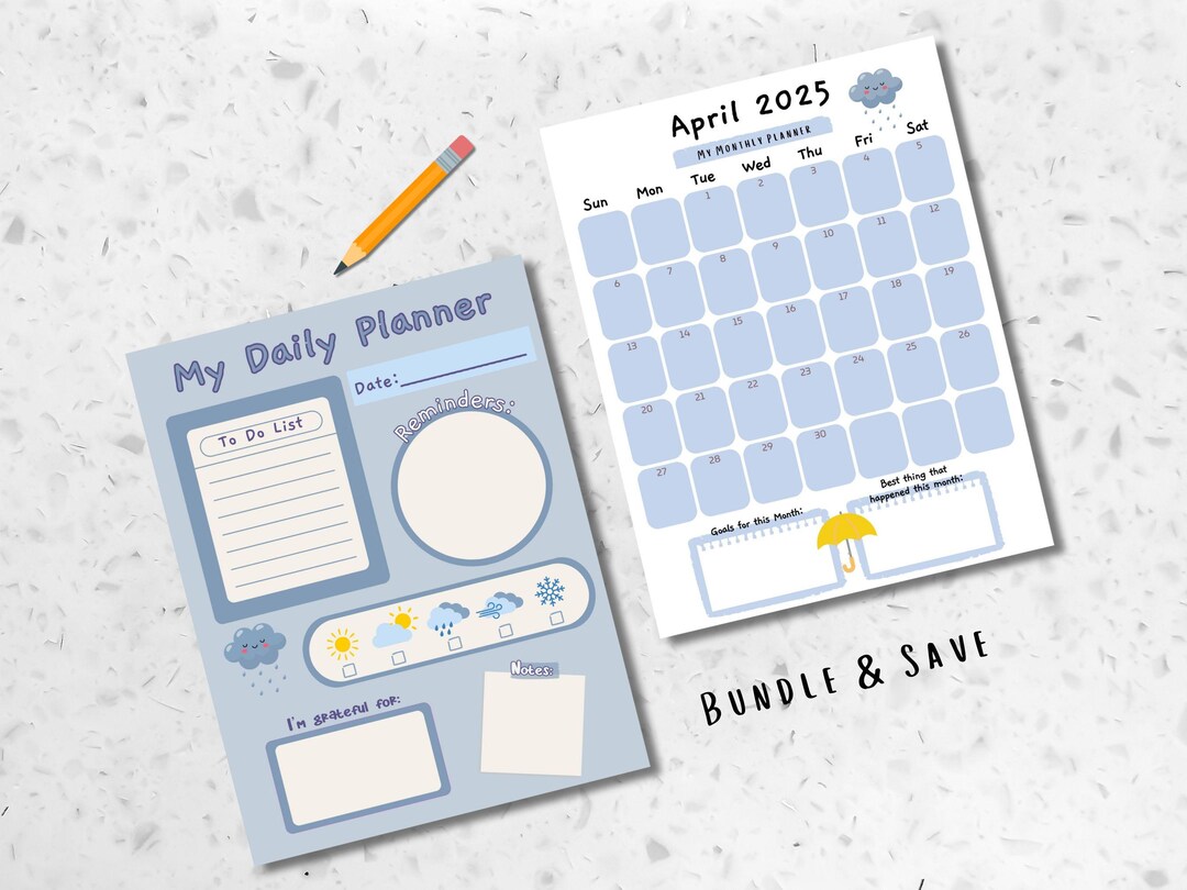 Kids Organization Bundle | Printable Daily Planner Monthly Calendar ...