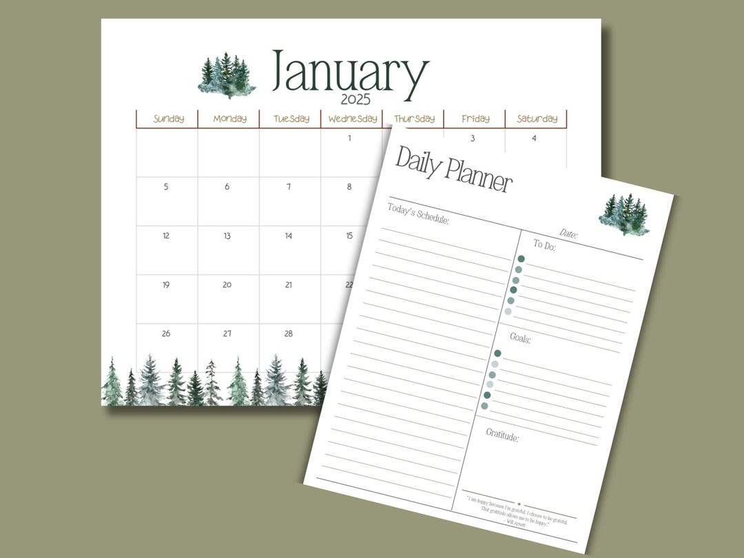 Monthly Calendar and Daily Planner PDF Printable| Watercolor Themed ...