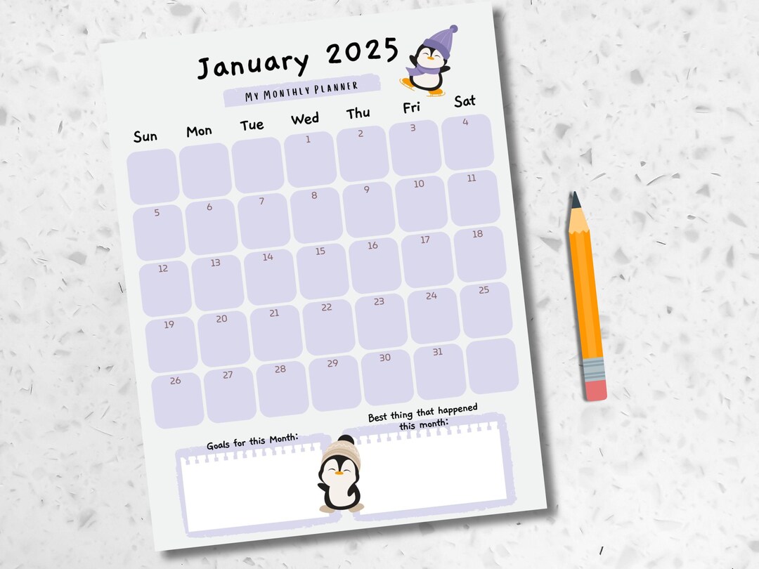 Kids Monthly Calendar, Kids Printable Calendar, Kids Goal-setting ...