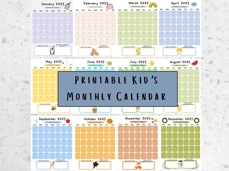 Kids Monthly Calendar, Kids Printable Calendar, Kids Goal-setting ...
