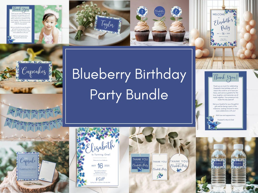 Blueberry Birthday Party Bundle - Editable Digital Templates - Etsy