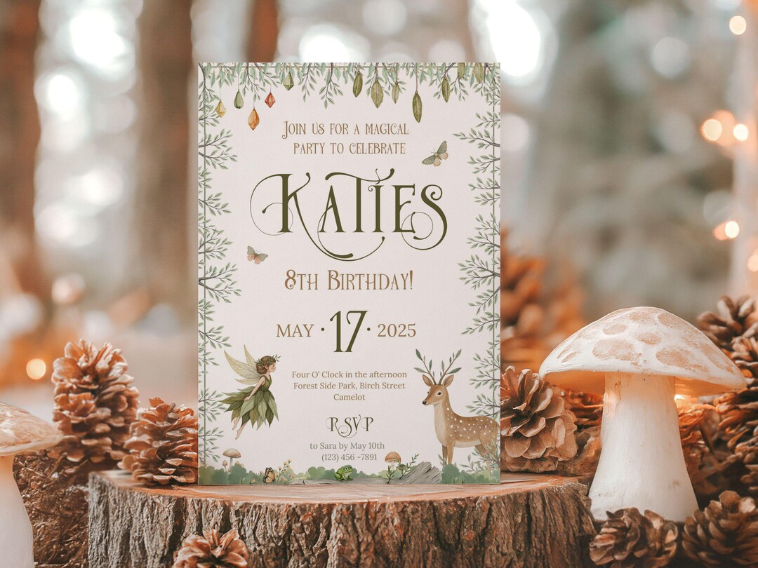 Enchanted Forest Fairy Birthday Invitation | Editable Digital Template ...