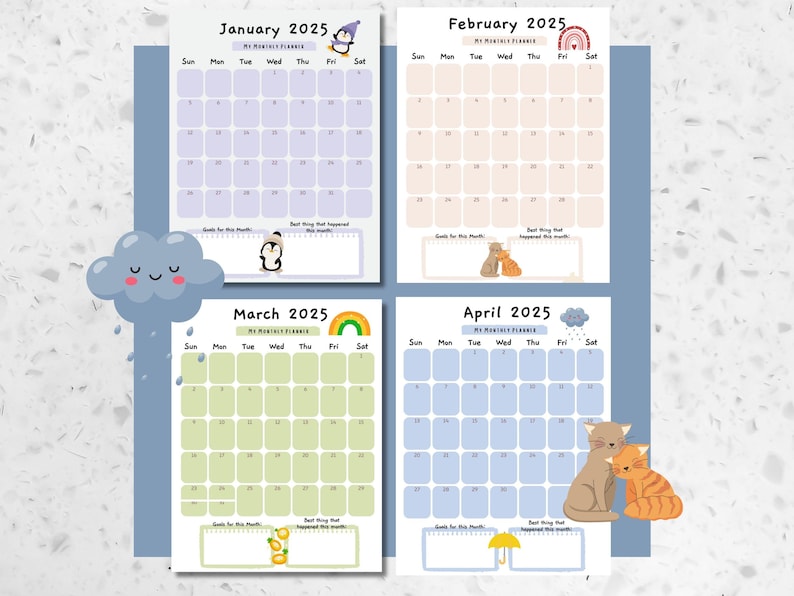 Kids Monthly Calendar, Kids Printable Calendar, Kids Goal-setting ...