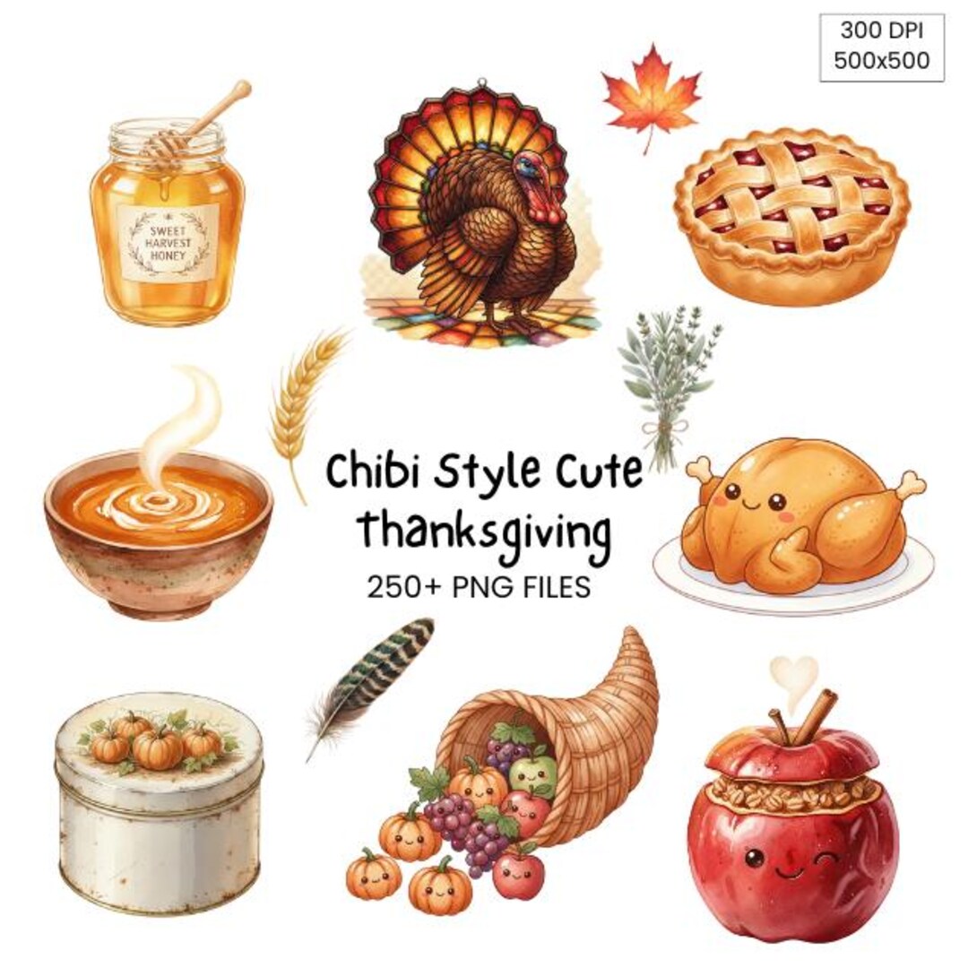 Chibi Thanksgiving Clipart Bundle – Watercolor Pngs, Commercial Use - Etsy