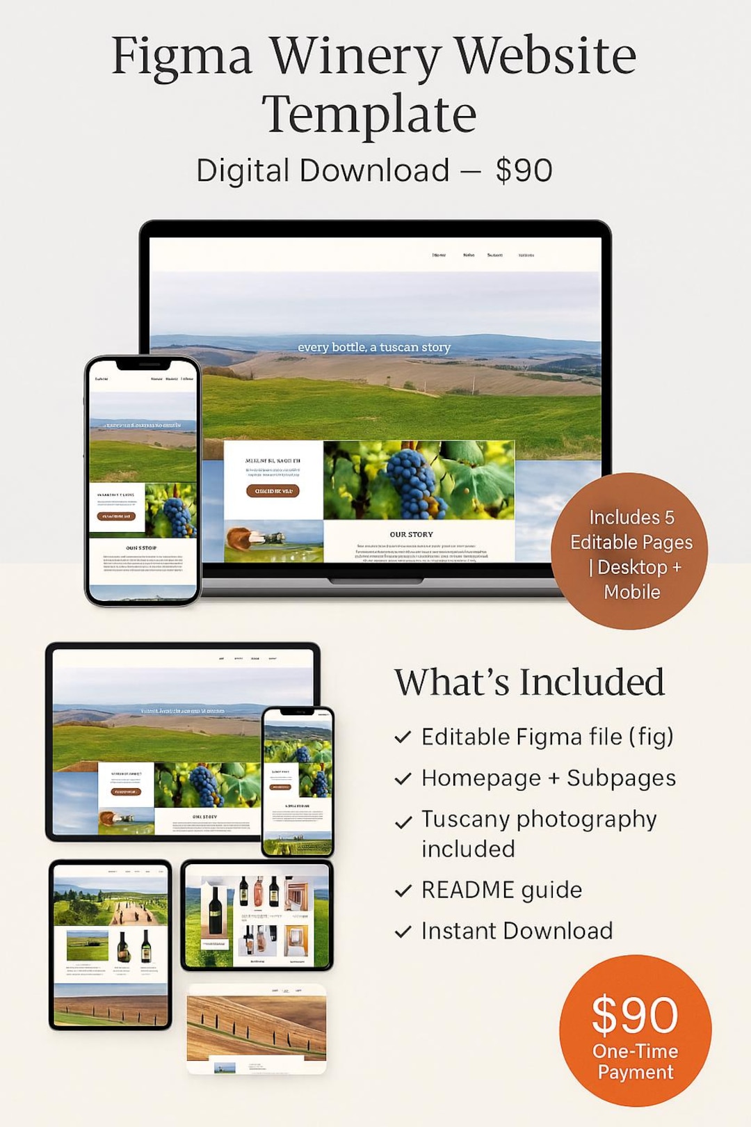 Tuscan Winery Website Template – Figma UI Kit | Editable Design for Wine Business | 50% OFF - Etsy
