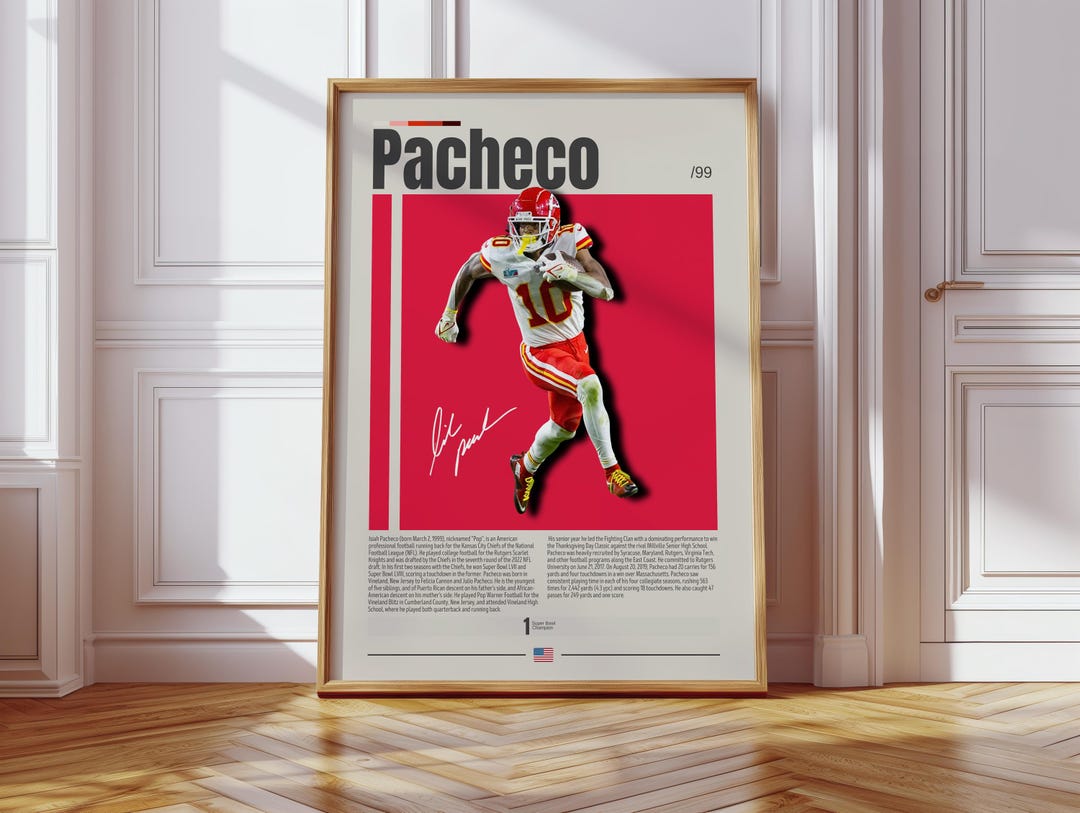 Isiah Pacheco Poster, Kansas City Chiefs Print, NFL Poster, Sports ...