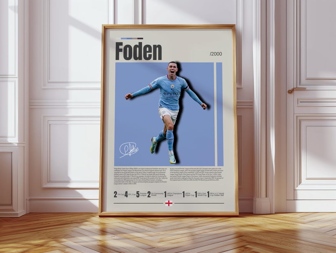 Phil Foden Poster, Manchester City Poster, Soccer Gifts, Sports Poster, Football Player Poster ...