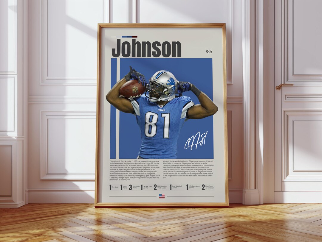 Calvin Johnson Poster, Detroit Lions Print, NFL Poster, Sports Poster ...