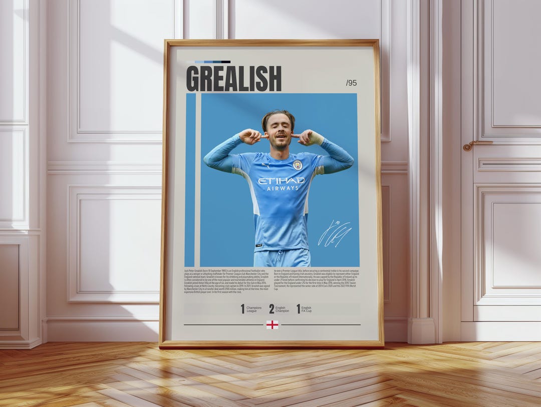Jack Grealish Poster, Manchester City Poster, Soccer Gifts, Sports ...