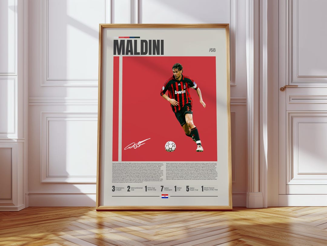 Paolo Maldini Poster, AC Milan Poster, Soccer Gifts, Sports Poster ...
