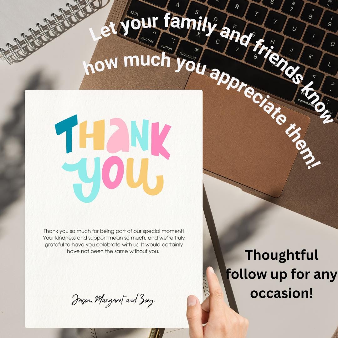 Thank You Template Card Printable Thank You Simple and Elegant Custom ...