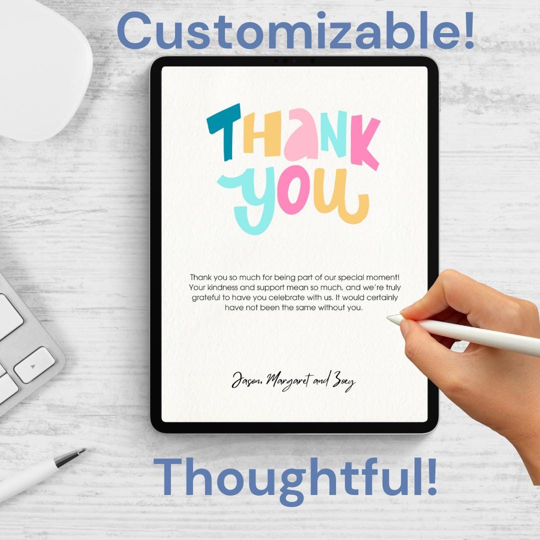 Thank You Template Card Printable Thank You Simple and Elegant Custom ...