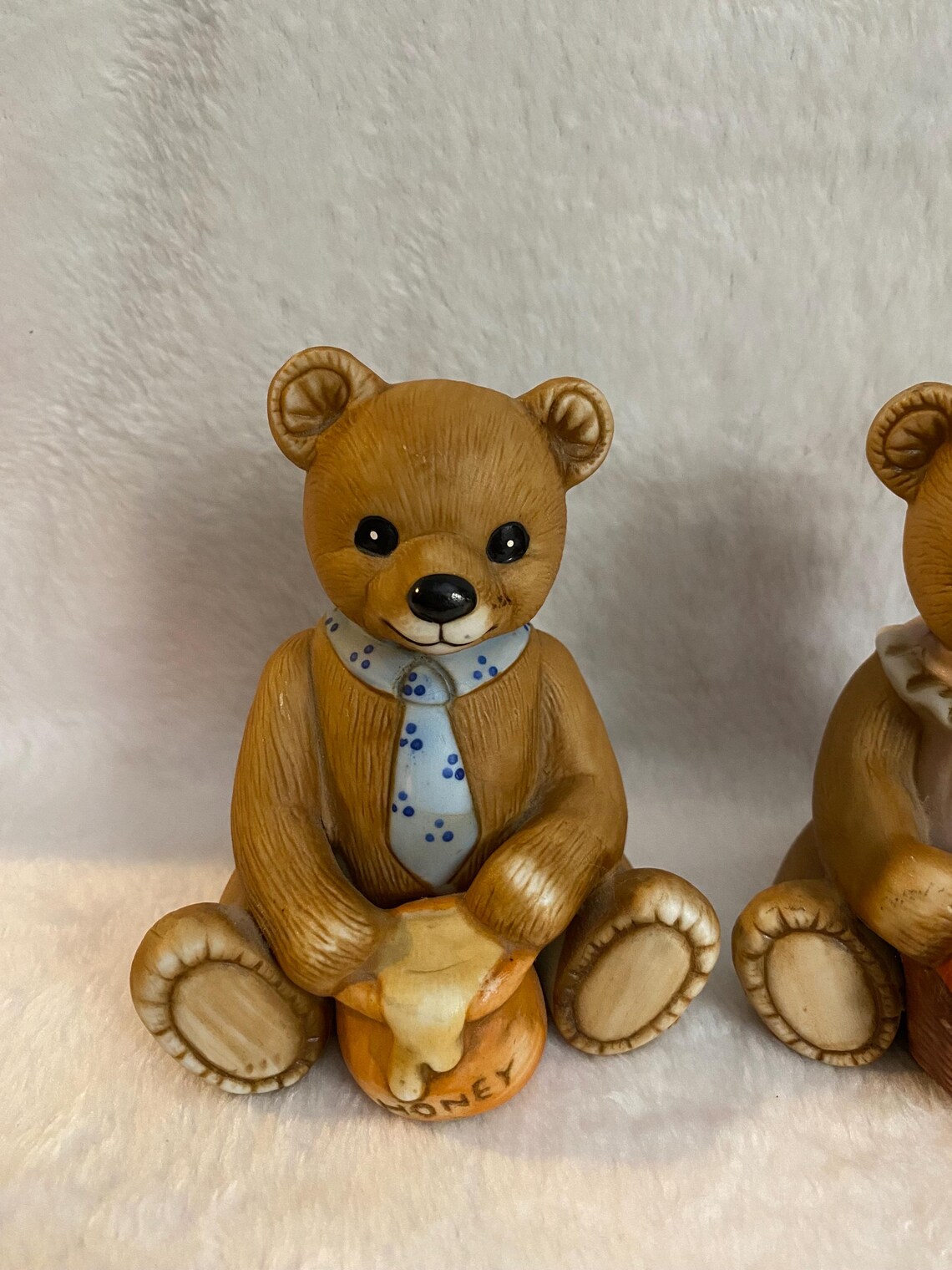 Porcelain HOMCO Teddy Bears Boy W/honey Girl W/apples ~ Vintage 4" Tall ...