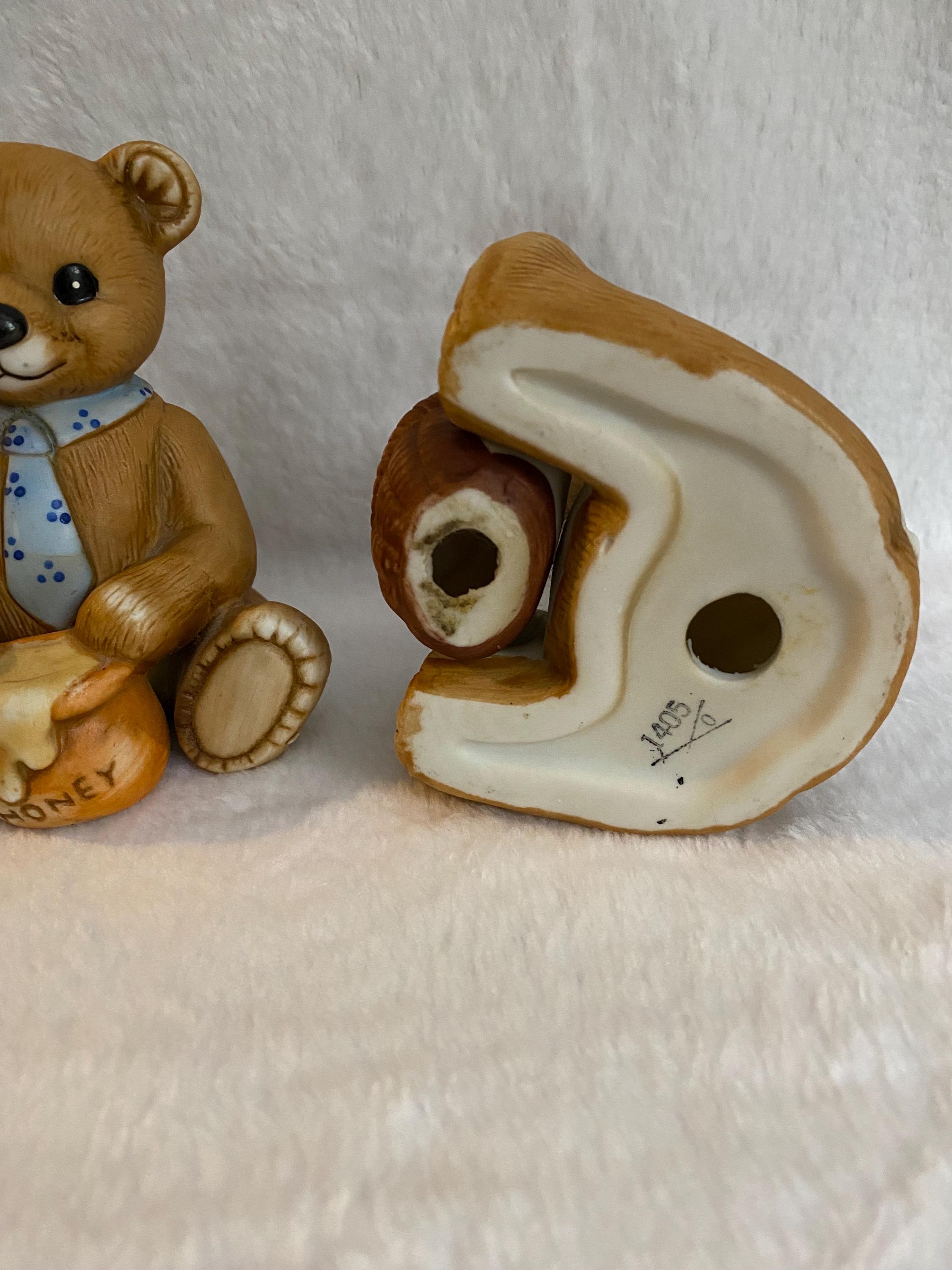 Porcelain HOMCO Teddy Bears Boy W/honey Girl W/apples ~ Vintage 4" Tall ...