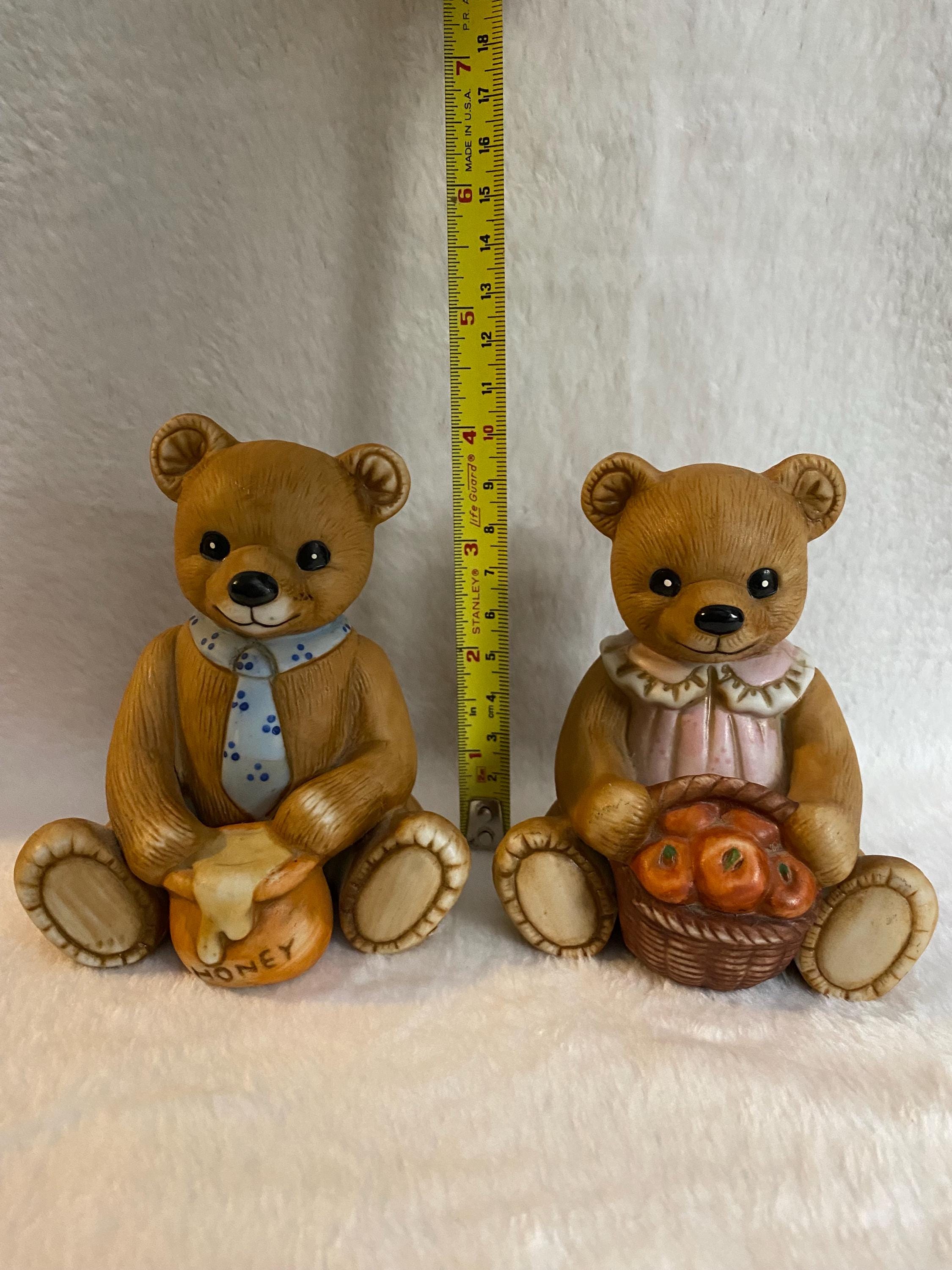 Porcelain HOMCO Teddy Bears Boy W/honey Girl W/apples ~ Vintage 4" Tall ...
