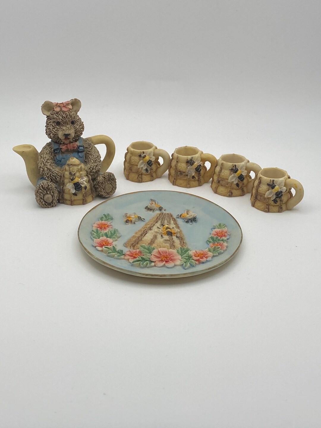 Honey Bears Miniature Tea Set Petite Mini Bee Hive Cups Pitcher 7 Piece ...