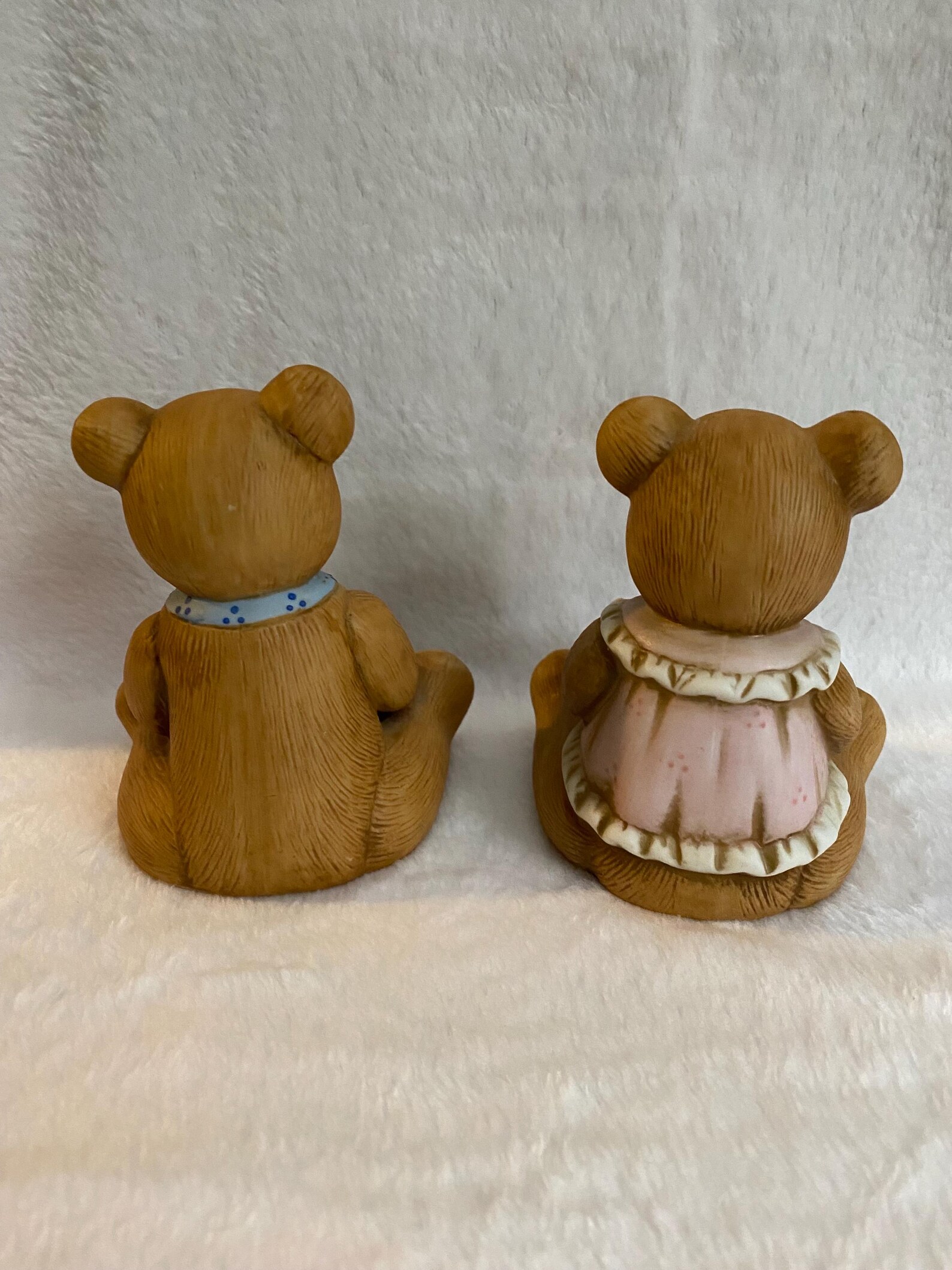 Porcelain HOMCO Teddy Bears Boy W/honey Girl W/apples ~ Vintage 4" Tall ...