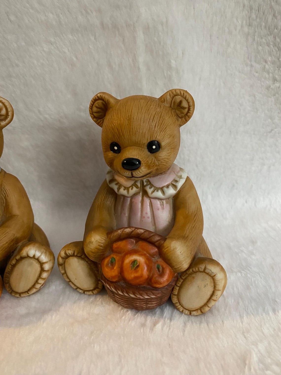 Porcelain HOMCO Teddy Bears Boy W/honey Girl W/apples ~ Vintage 4" Tall ...