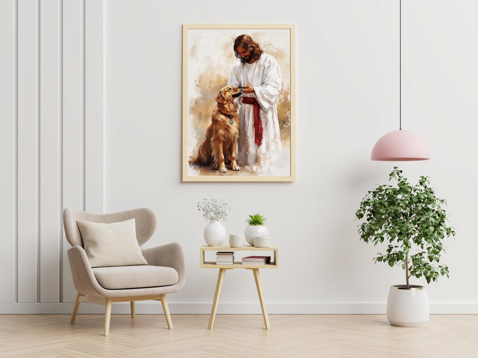 Jesus Petting A Dog - Printable Art, Painting of Jesus With A Dog ...