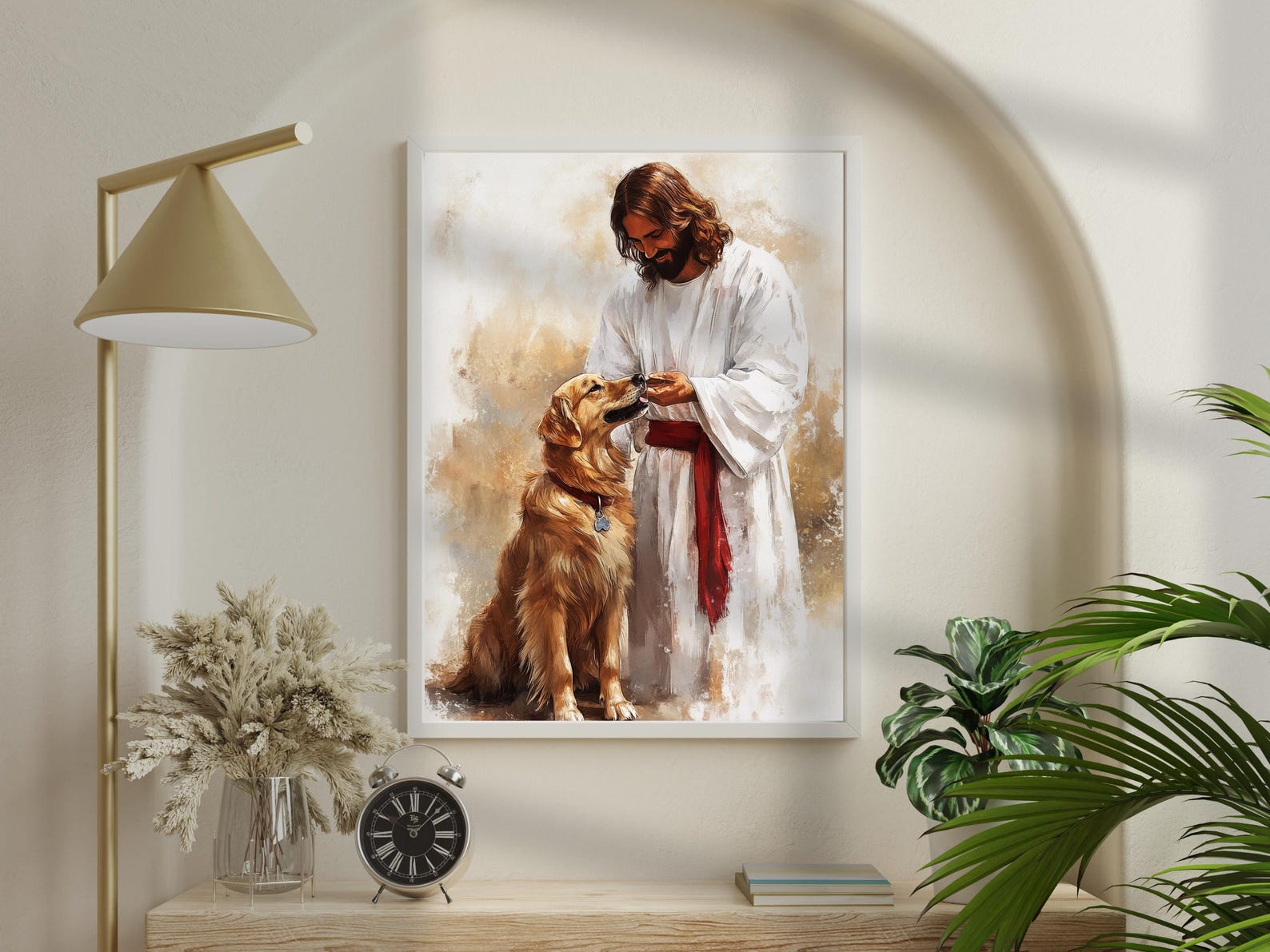Jesus Petting A Dog - Printable Art, Painting of Jesus With A Dog ...