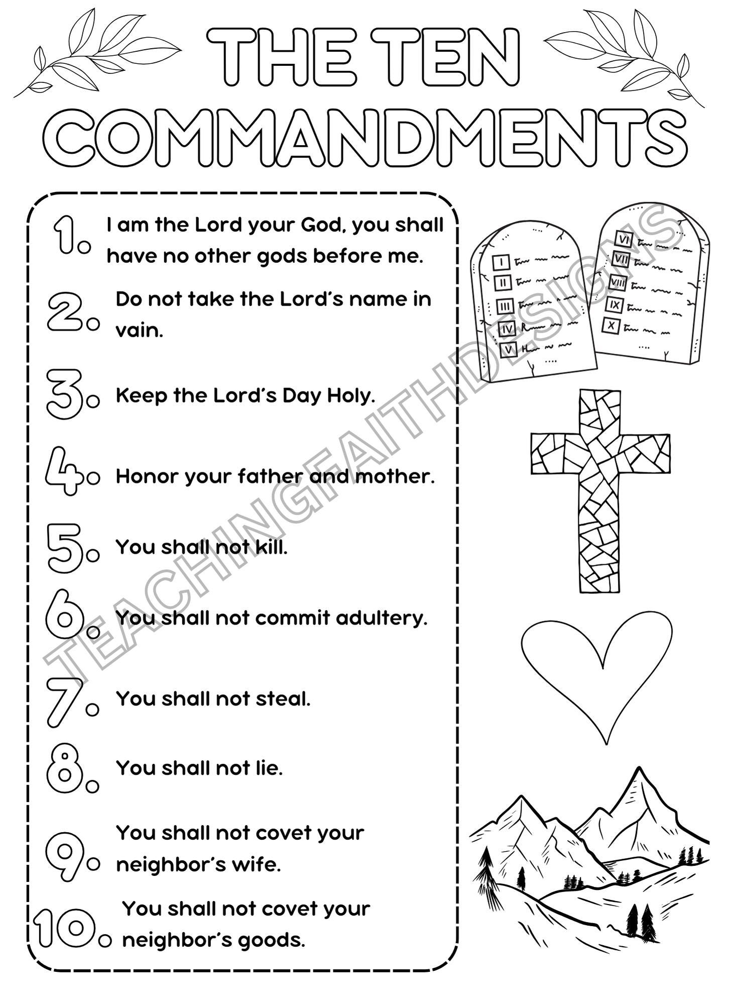 Simple Catholic Ten Commandments Coloring Sheet for Kids - Etsy