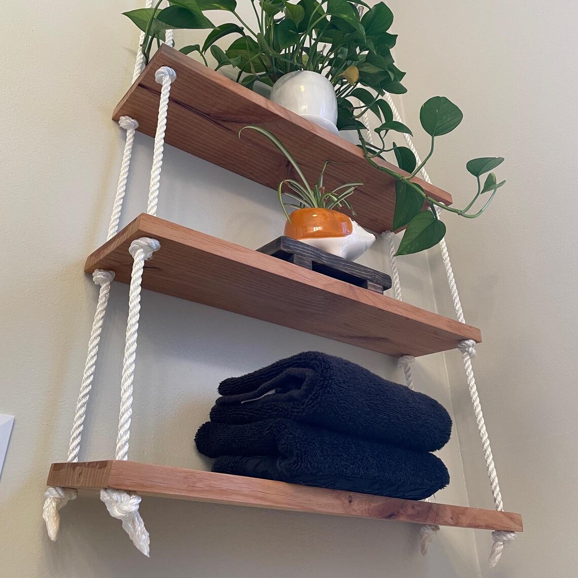3 Tiered Shelving Hanging Wooden Shelf Hanging Wall Shelf Floating ...