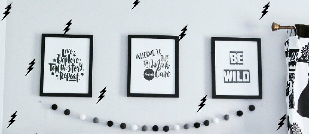 Lightning Bolts Fun Decals Minimalist Hipster Playroom Gift Monochrome ...