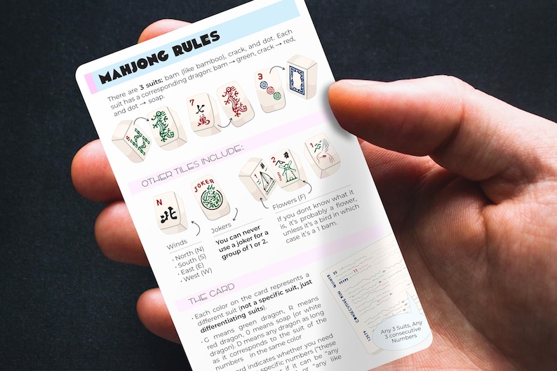 Complete Printable Mahjong Rules Card - Illustrated Guide - Etsy