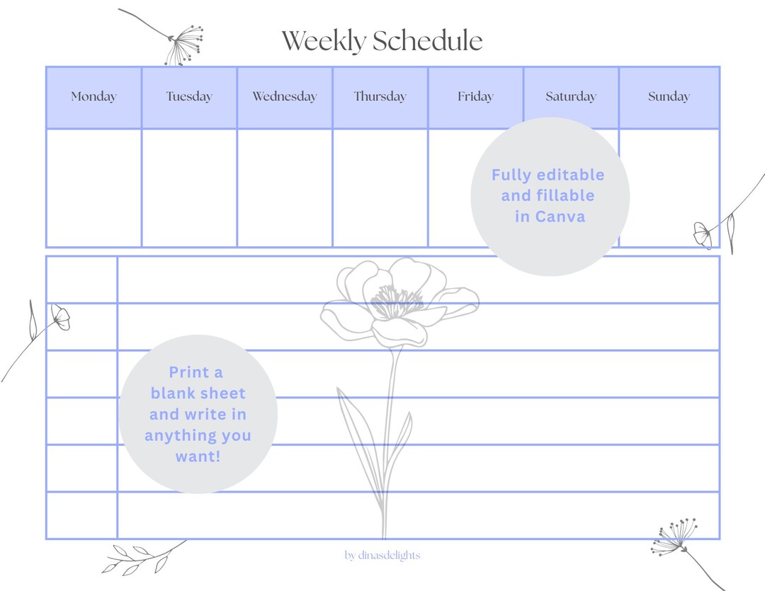 Weekly Schedule - Editable and Fillable - Digital and PDF - Wildflower ...