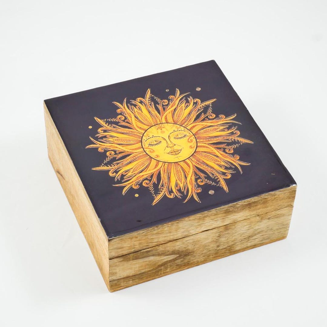 6" Wood Keepsake/treasure Box With Color Sun Laminated Graphic Design ...