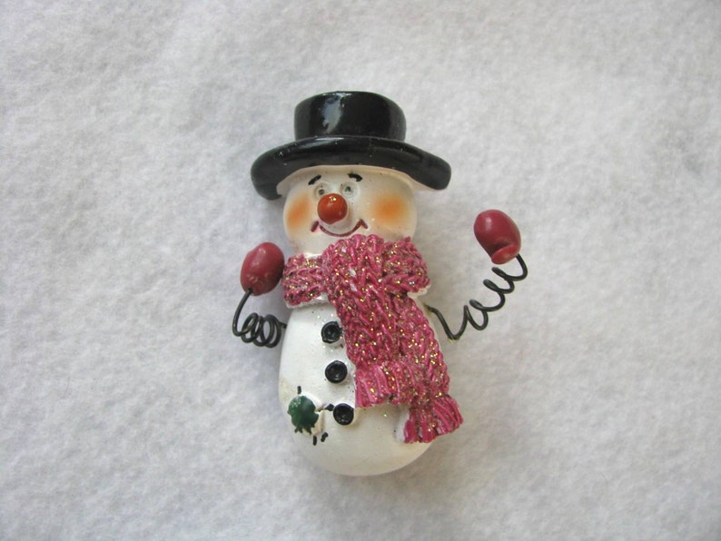 Holiday snowman pin brooch w/ sparkly scarf wire arms | Etsy