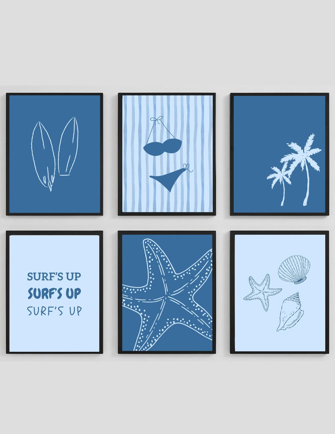 Beach Themed Simple Blue Wall Decor - 6 Pack of Digital Prints - Etsy