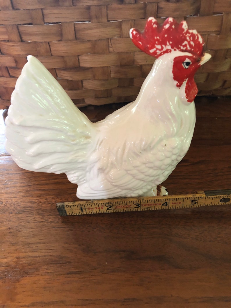 Vintage Ceramic Rooster White With Red - Etsy