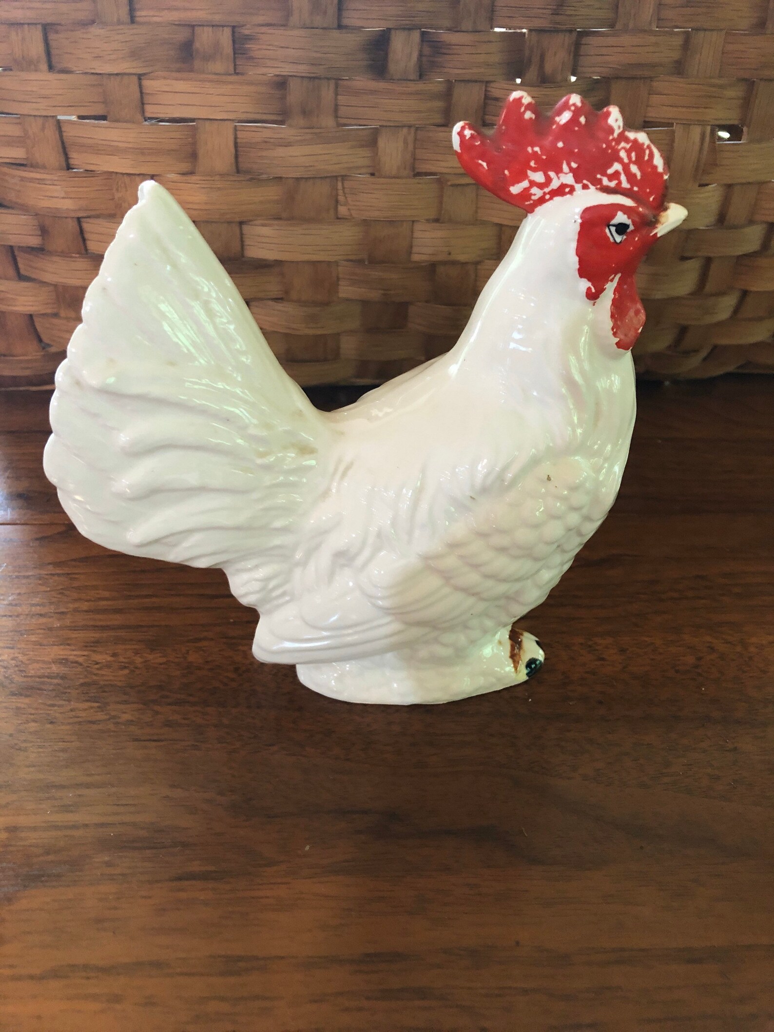 Vintage Ceramic Rooster White With Red - Etsy