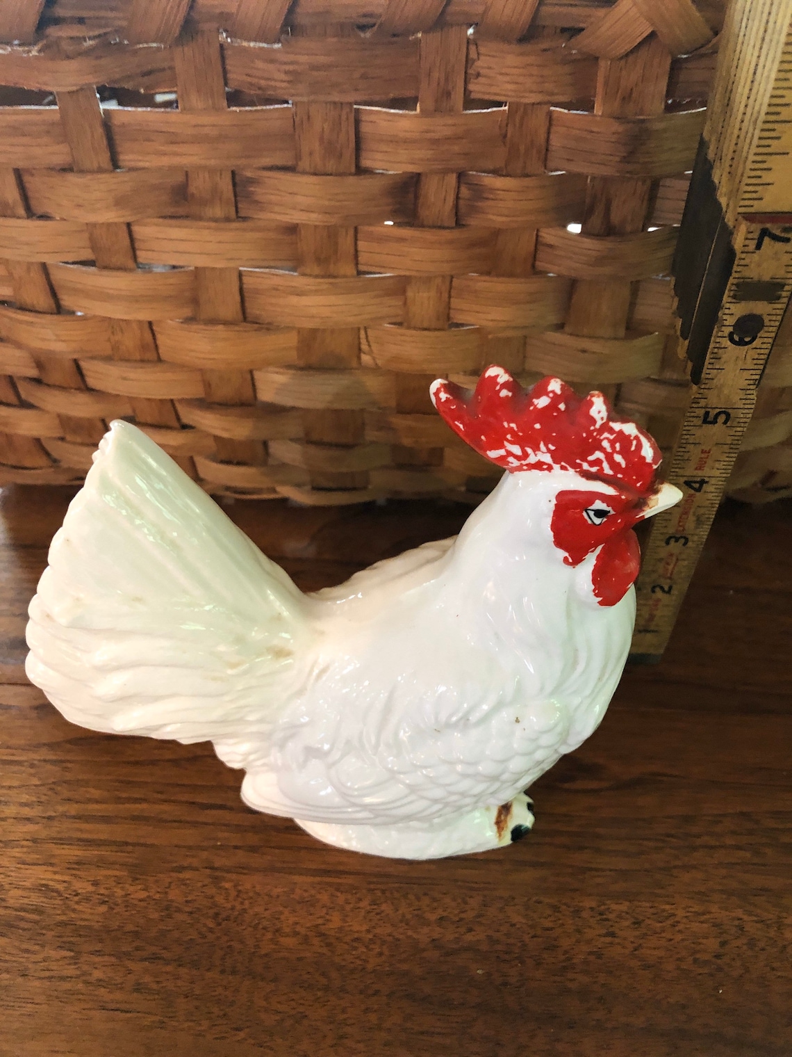 Vintage Ceramic Rooster White With Red - Etsy