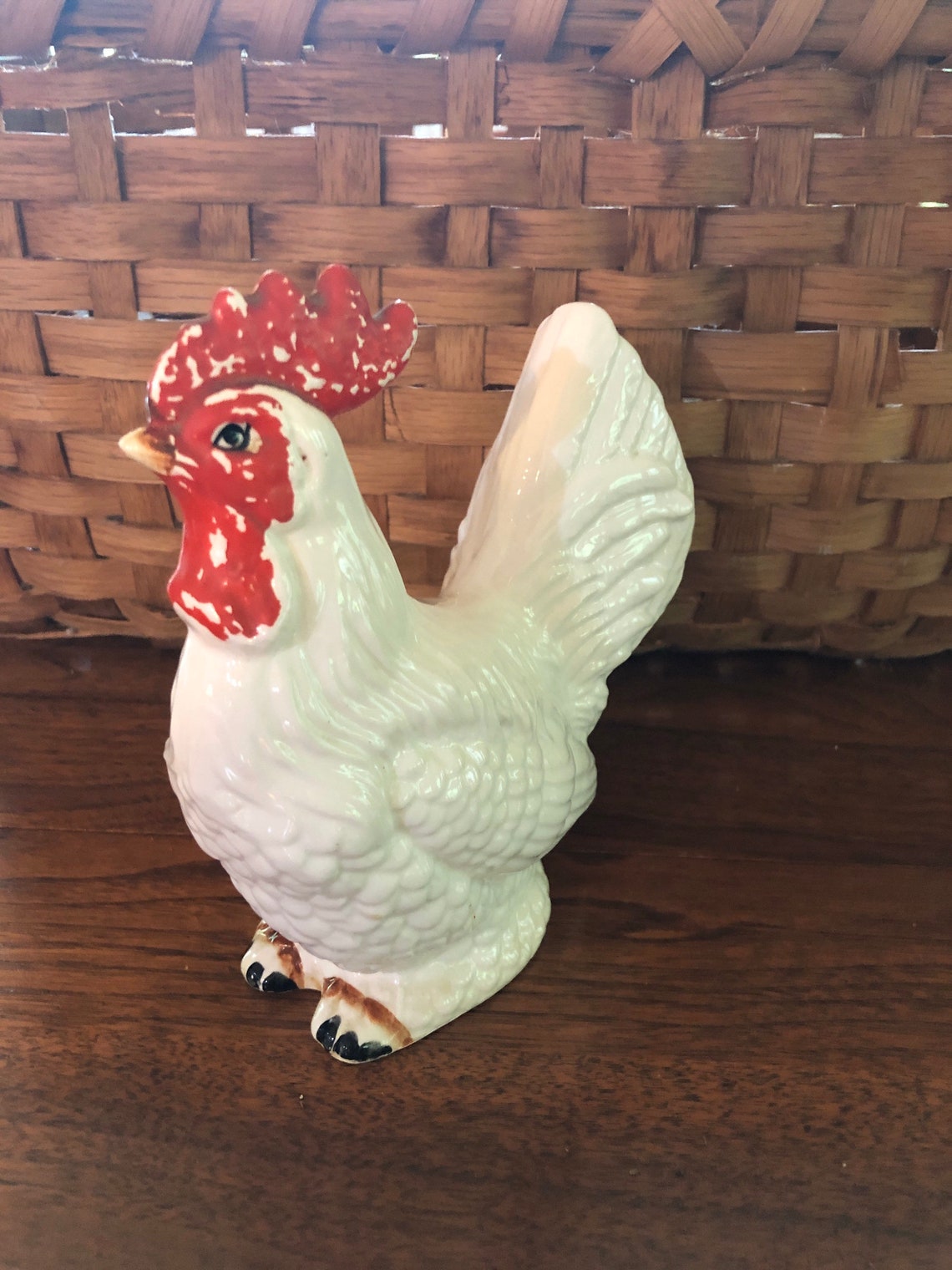 Vintage Ceramic Rooster White With Red - Etsy