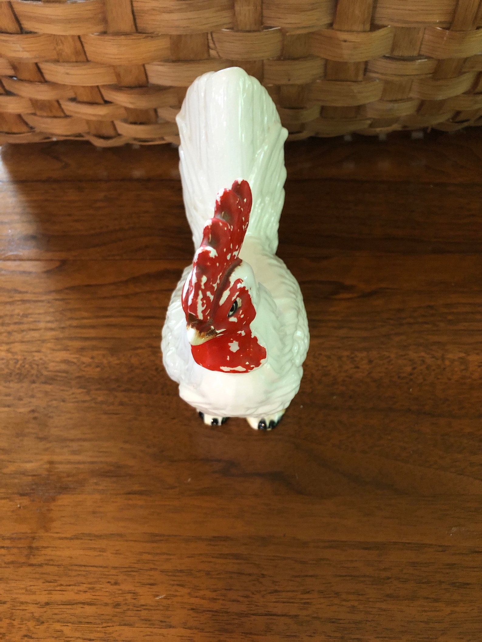 Vintage Ceramic Rooster White With Red - Etsy