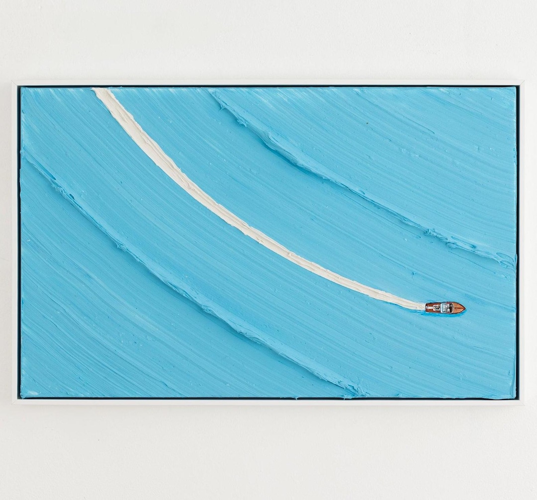 Speedboat 3D Textured Painting Modern Ocean Wall Art, Handmade Acrylic ...