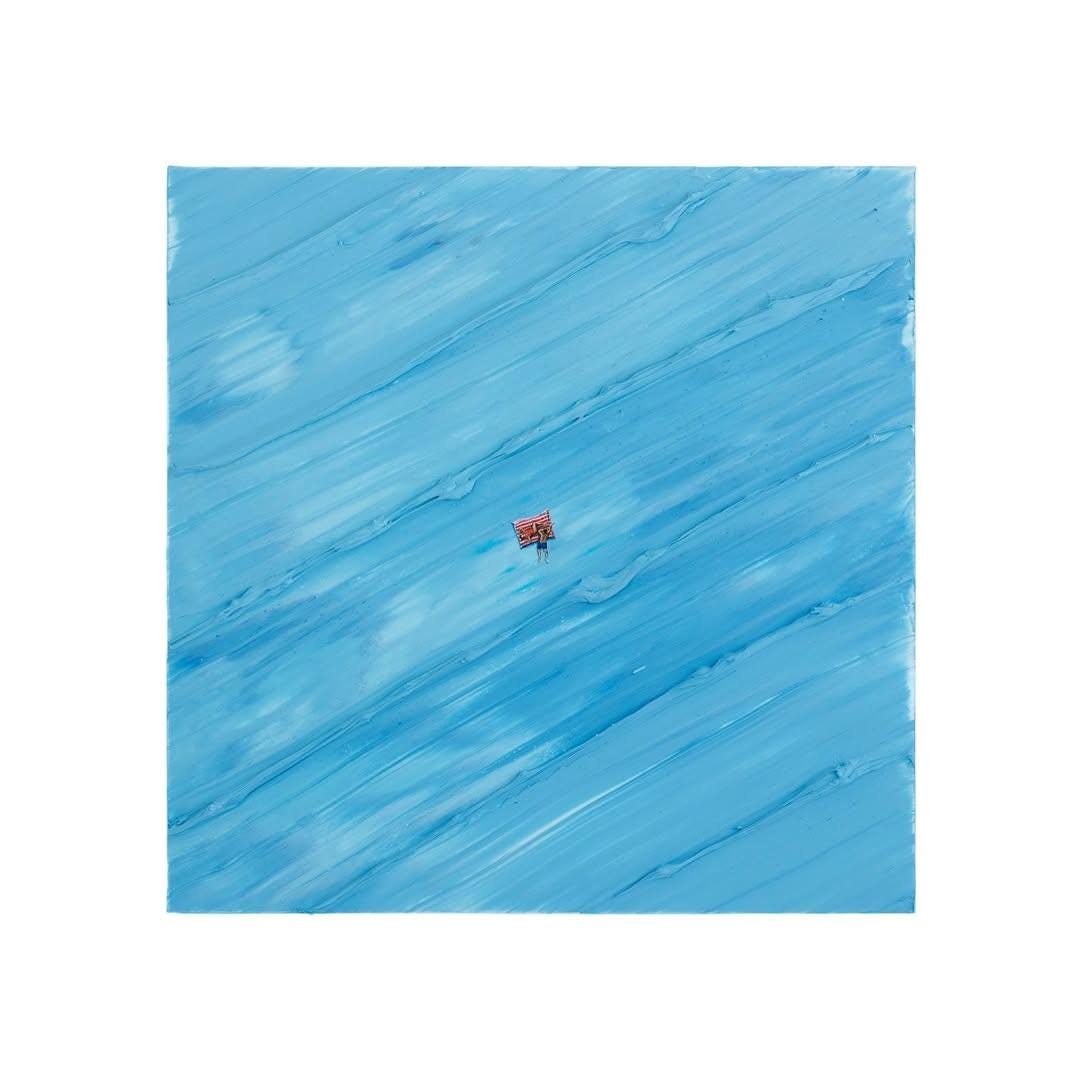 Floating Together – Textured Blue Water Couple Painting, Acrylic Summer ...