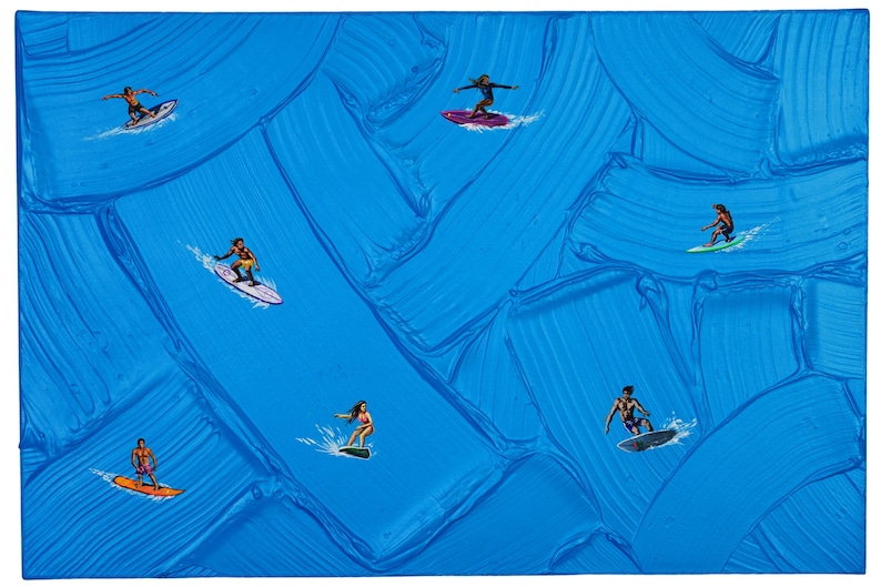 Ocean Riders – Textured Surfing Painting, 3D Acrylic Seascape Wall Art ...