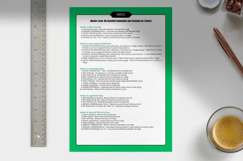 60 Essential Excel Formulas Cheat Sheet | Printable Excel Guide PDF | Beginner to Expert ...