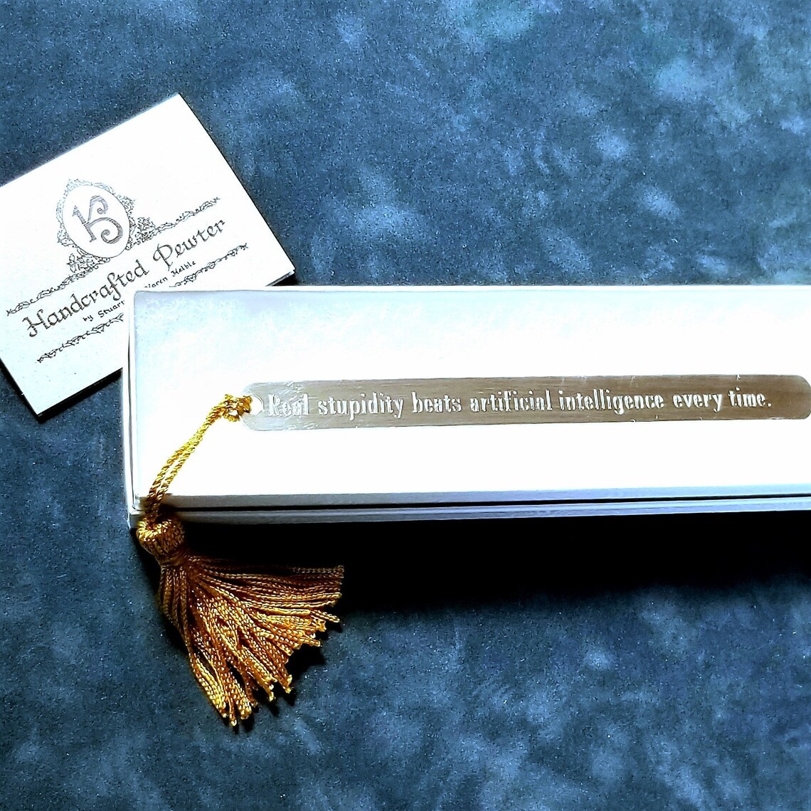 Pewter Bookmark: real Stupidity Beats Artificial - Etsy