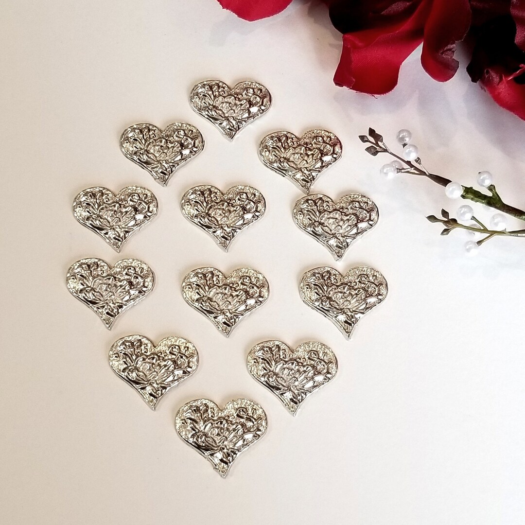 Set of 12 Pocket Hearts, Pewter, Floral - Etsy