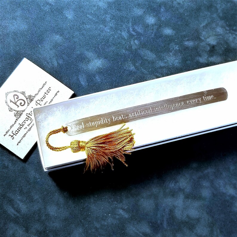 Pewter Bookmark: real Stupidity Beats Artificial - Etsy