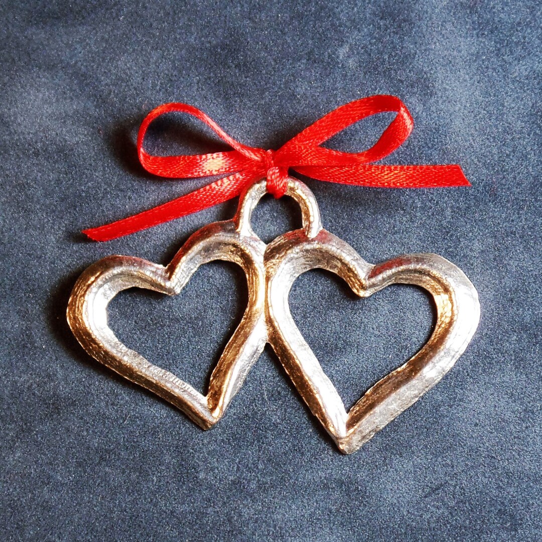 Pewter Double Open Heart Ornament - Etsy