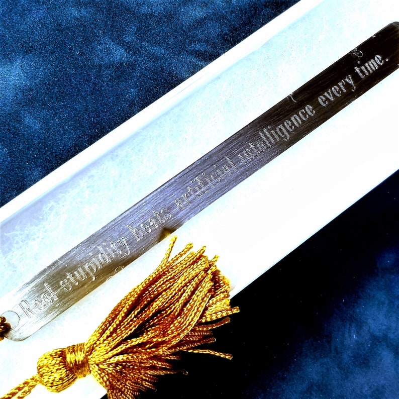 Pewter Bookmark: real Stupidity Beats Artificial - Etsy