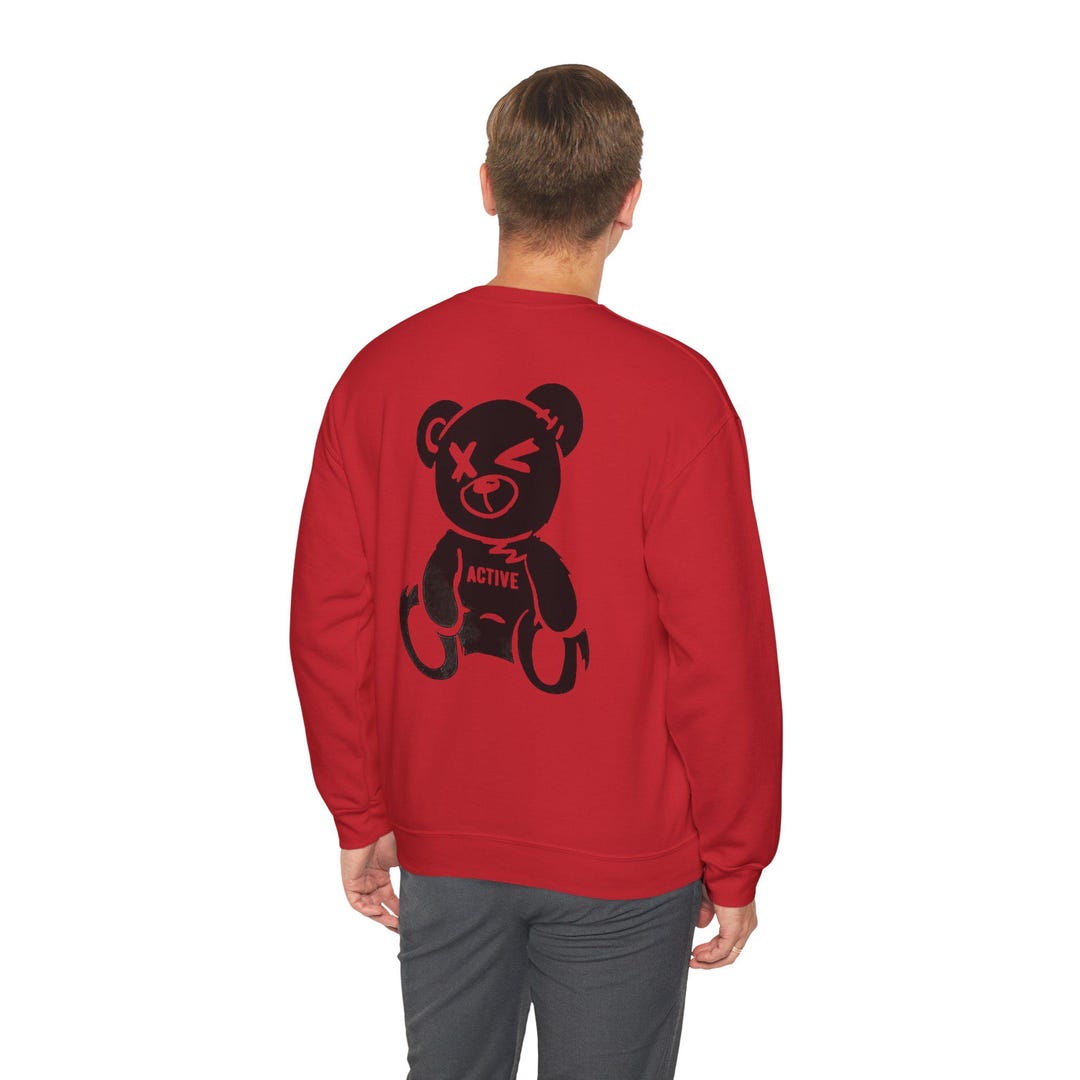 Edgy Teddy Bear Active Sweatshirt | Graphic Crewneck Sweatshirt - Etsy