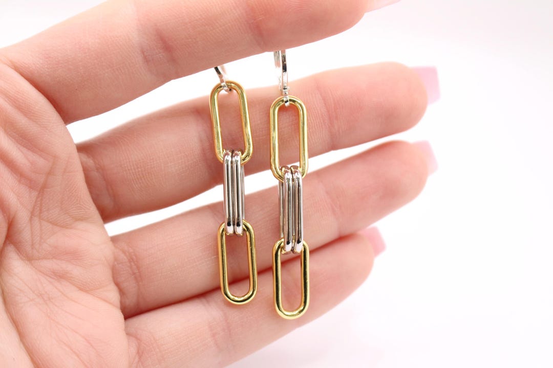 Mixed Metal Paperclip Chain Earrings: Gold Filled & Silver Hoops - Etsy