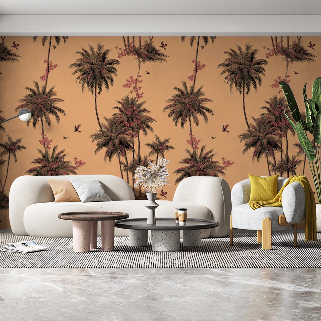 Vintage Palm Tree Mural Wallpaper | Elegant Tropical Print - Etsy
