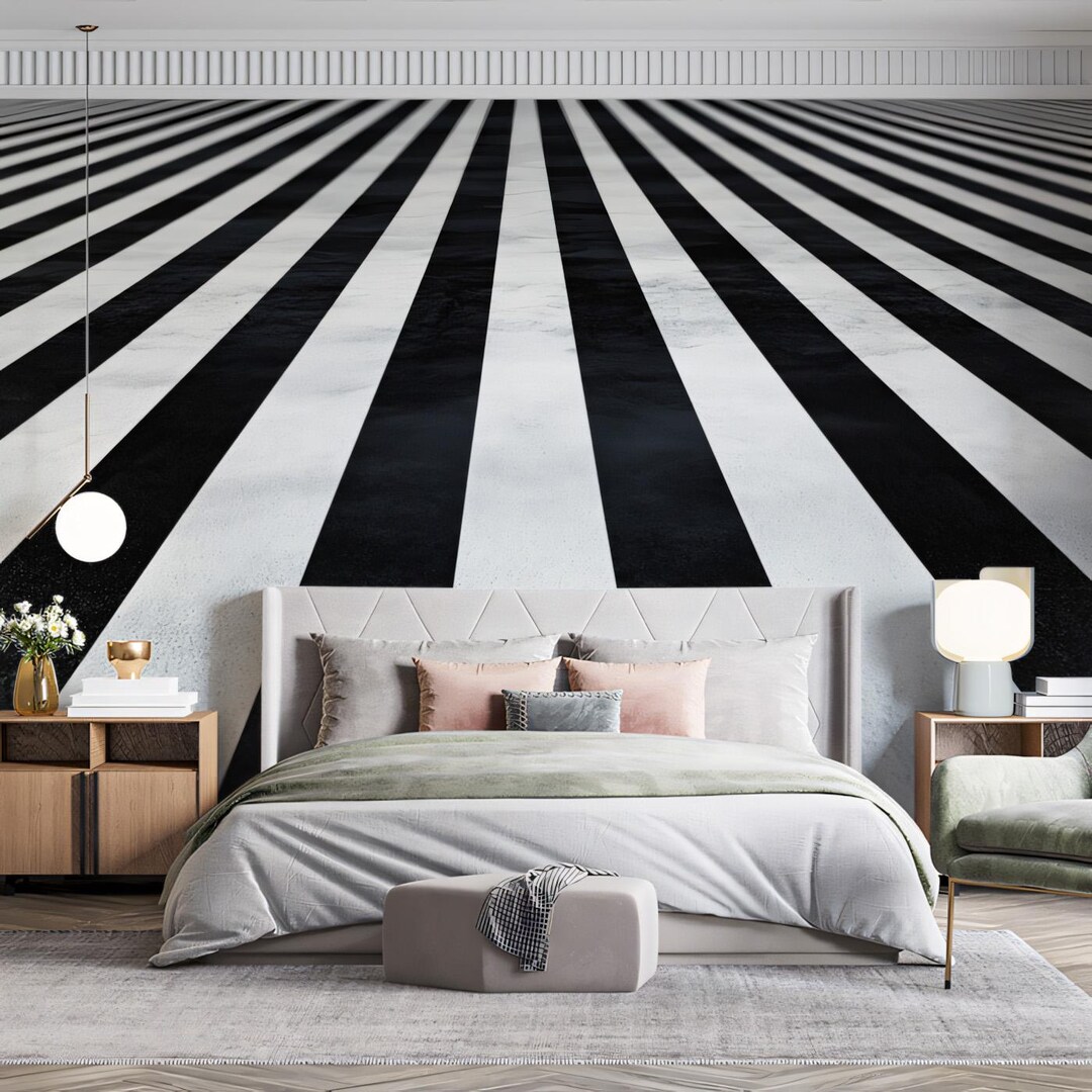 Black and White Stripe Mural Wallpaper: Modern Minimalist Wall Decor - Etsy